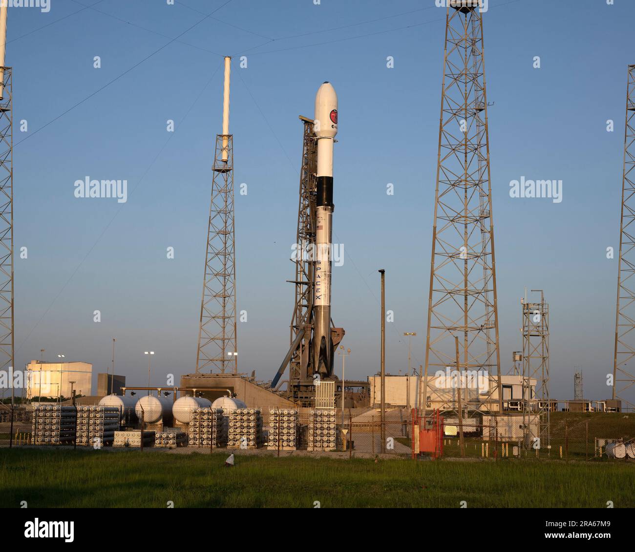 A SpaceX Falcon 9 rocket stands ready to launch the Euclid satellite ...