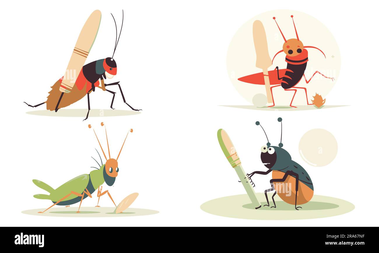 A set of Flat Cricket animal vector illustration Stock Vector Image ...