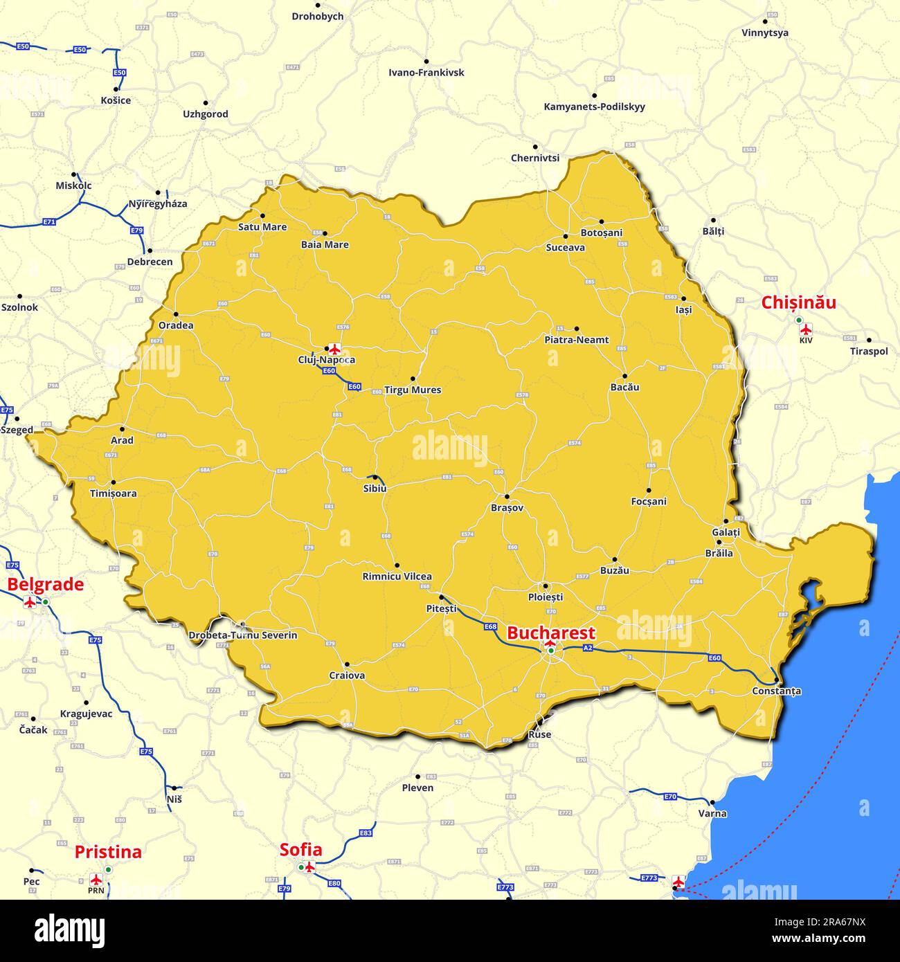 Map of Romania with main roads and highways Stock Photo - Alamy