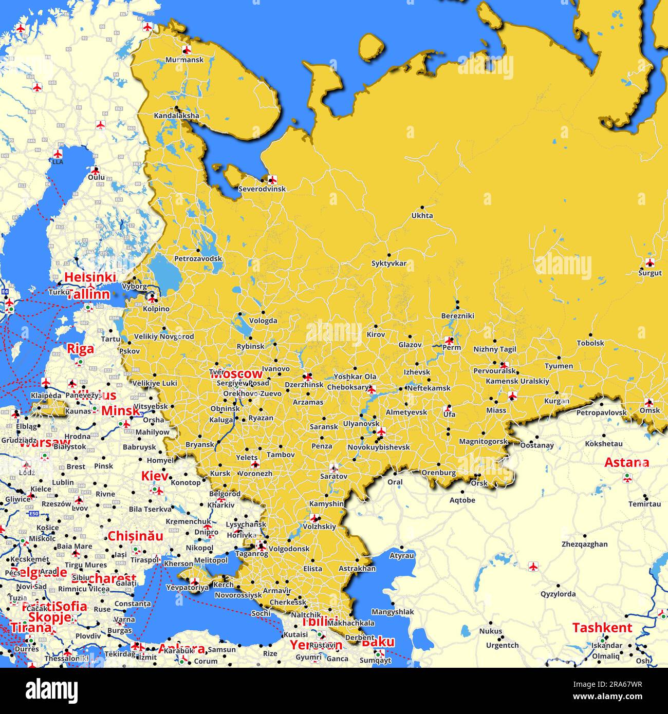 Map of Russia with main roads and highways Stock Photo - Alamy