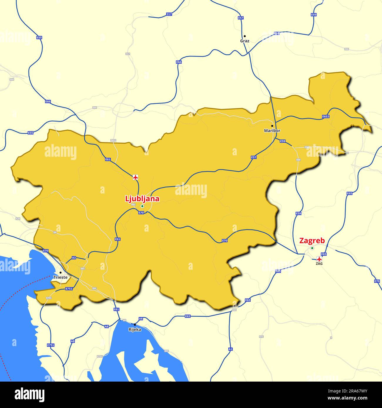 Map of Slovenia with main roads and highways Stock Photo - Alamy