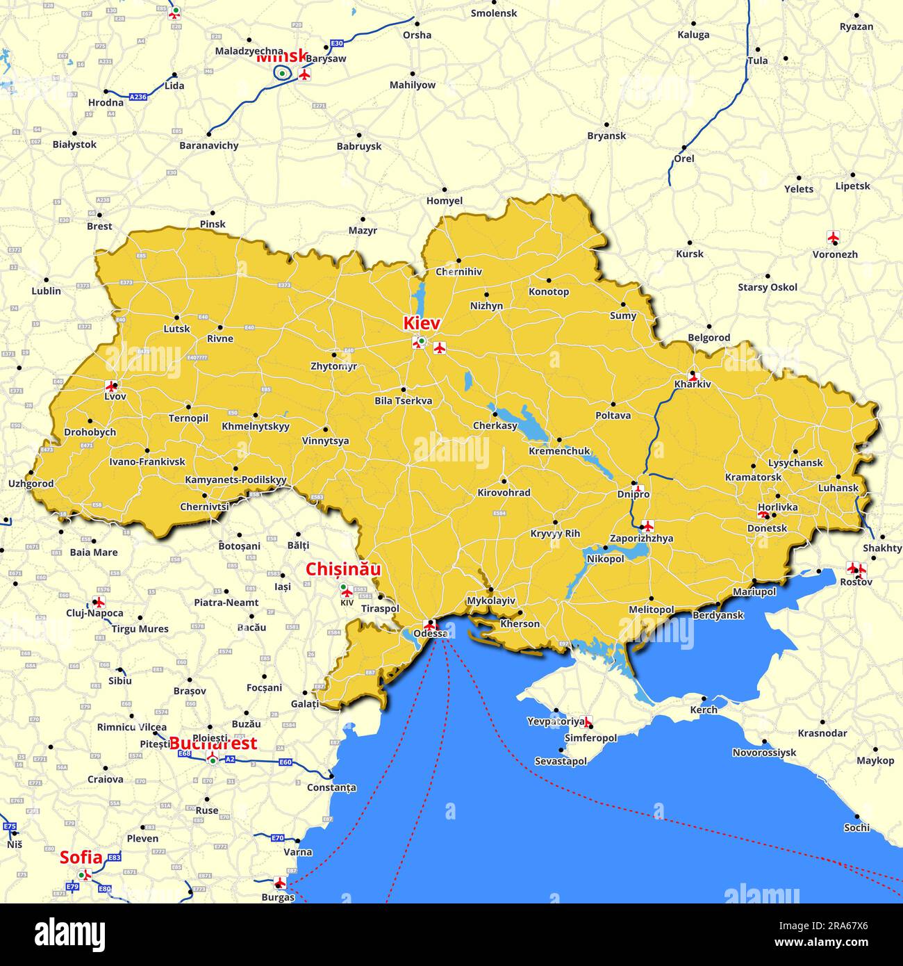 Map of Ukraine with main roads and highways Stock Photo - Alamy