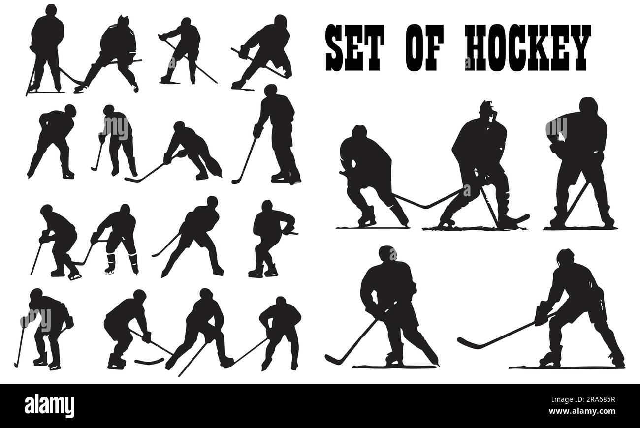 A set of silhouette hockey player vector illustration Stock Vector ...