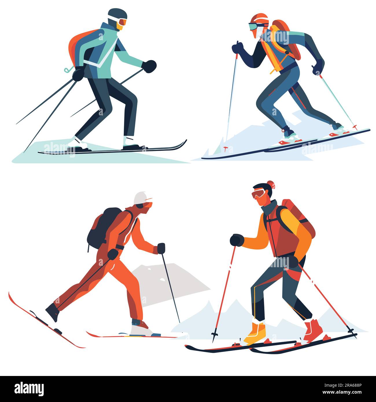 A set of snow sketching riding flat vector illustration Stock Vector ...