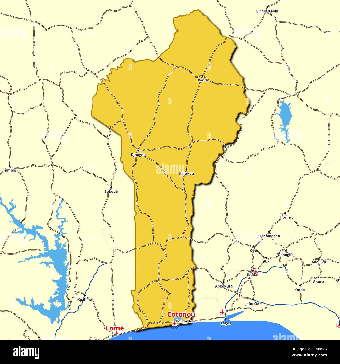 Map of Benin with main roads and highways Stock Photo - Alamy