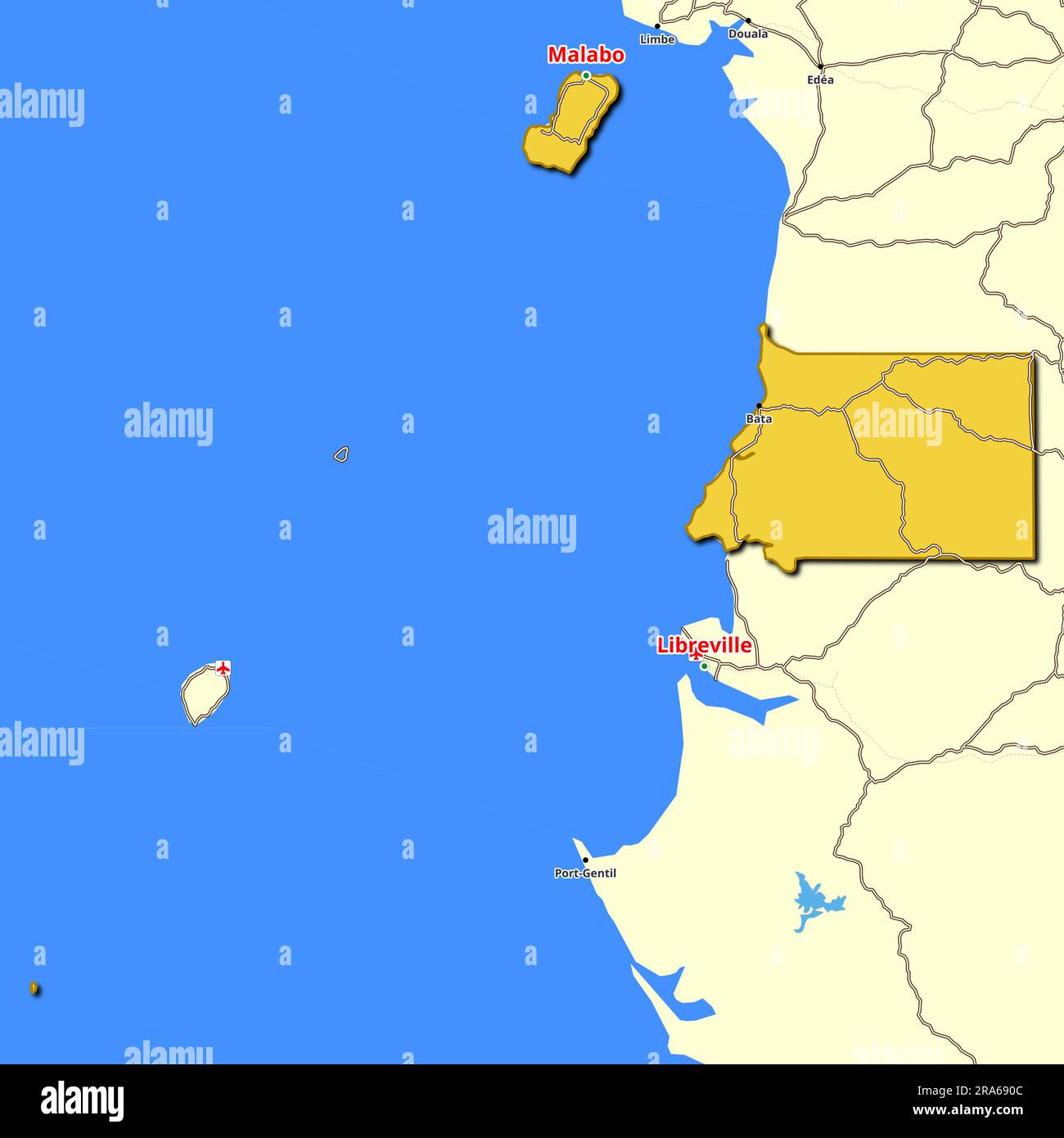 Map of Equatorial Guinea with main roads and highways Stock Photo - Alamy