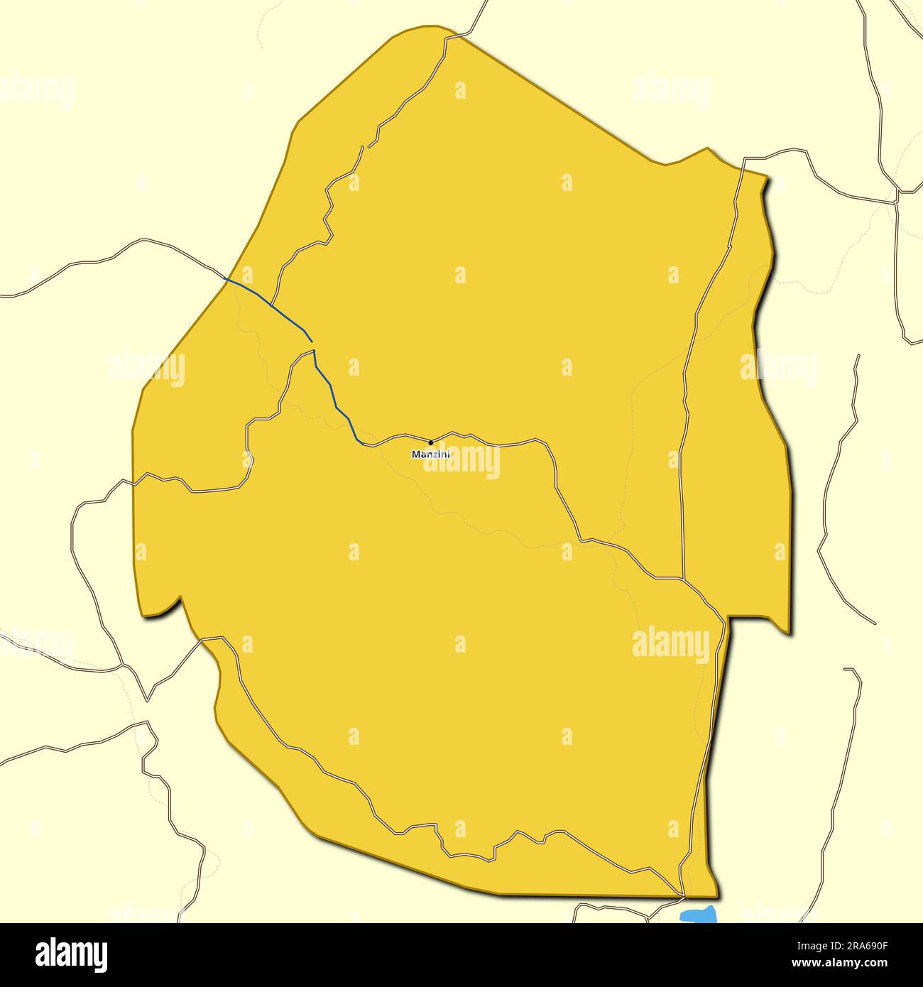 Map of Eswatini with main roads and highways Stock Photo - Alamy
