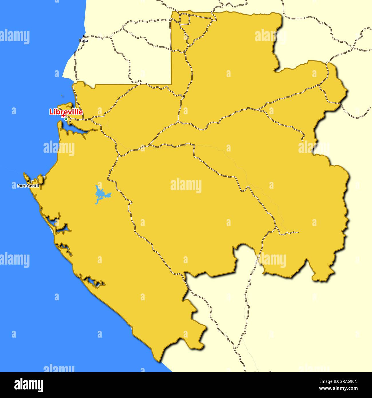 Map of Gabon with main roads and highways Stock Photo - Alamy