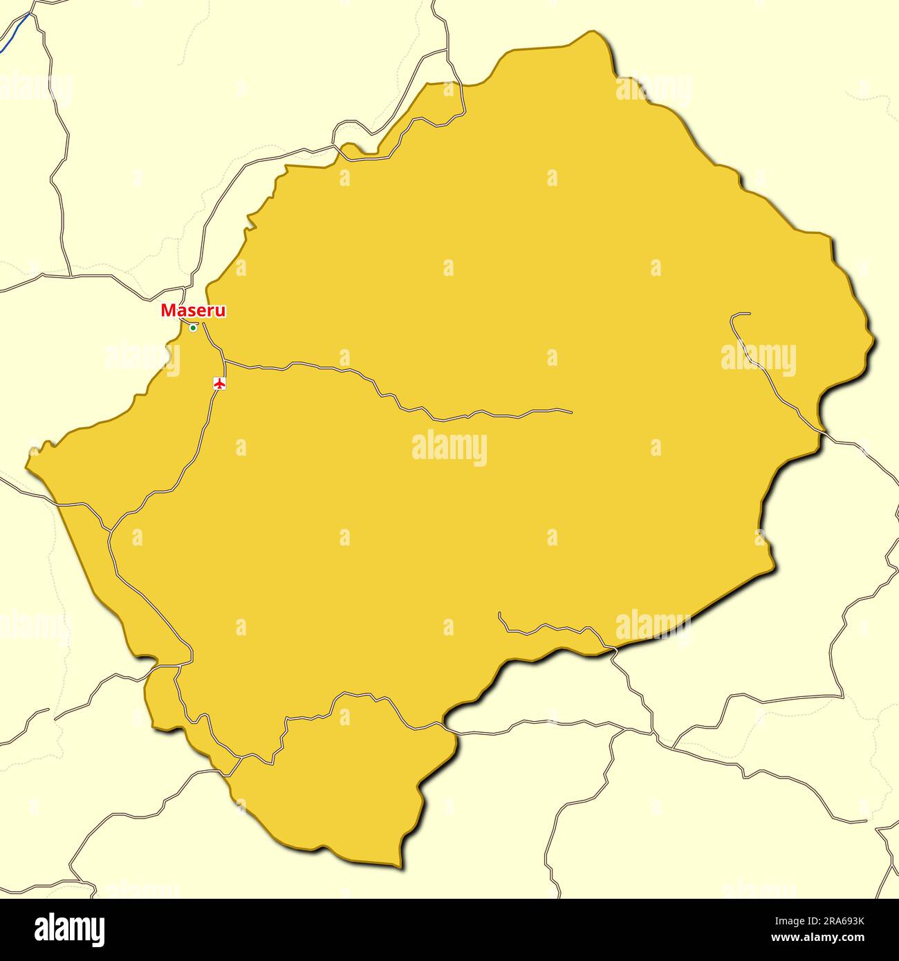 Map of Lesotho with main roads and highways Stock Photo - Alamy