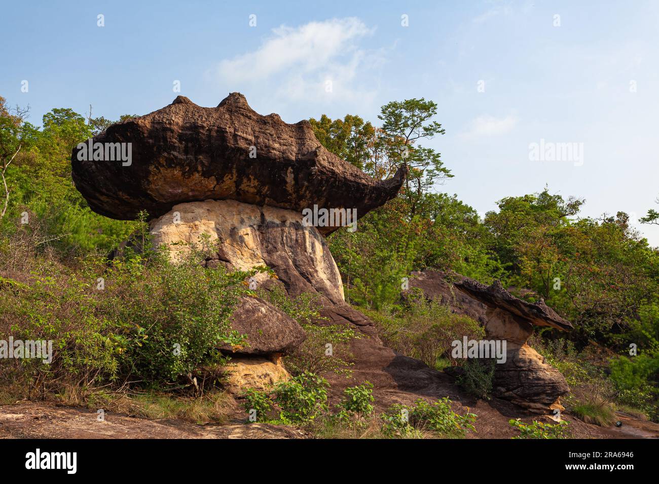 The morning sun shines on the many large, beautiful rocks that line the ...