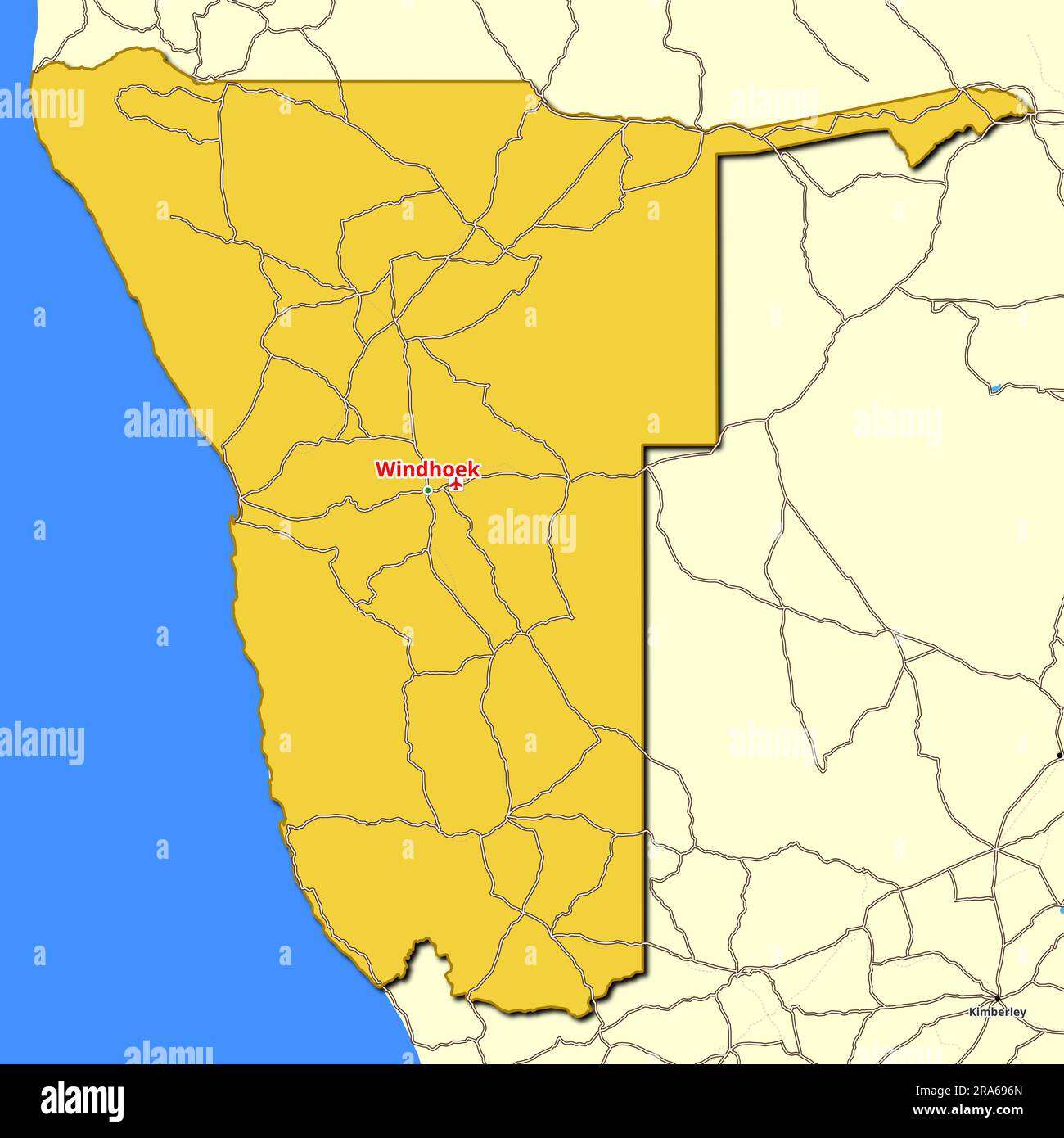 Map of Namibia with main roads and highways Stock Photo - Alamy