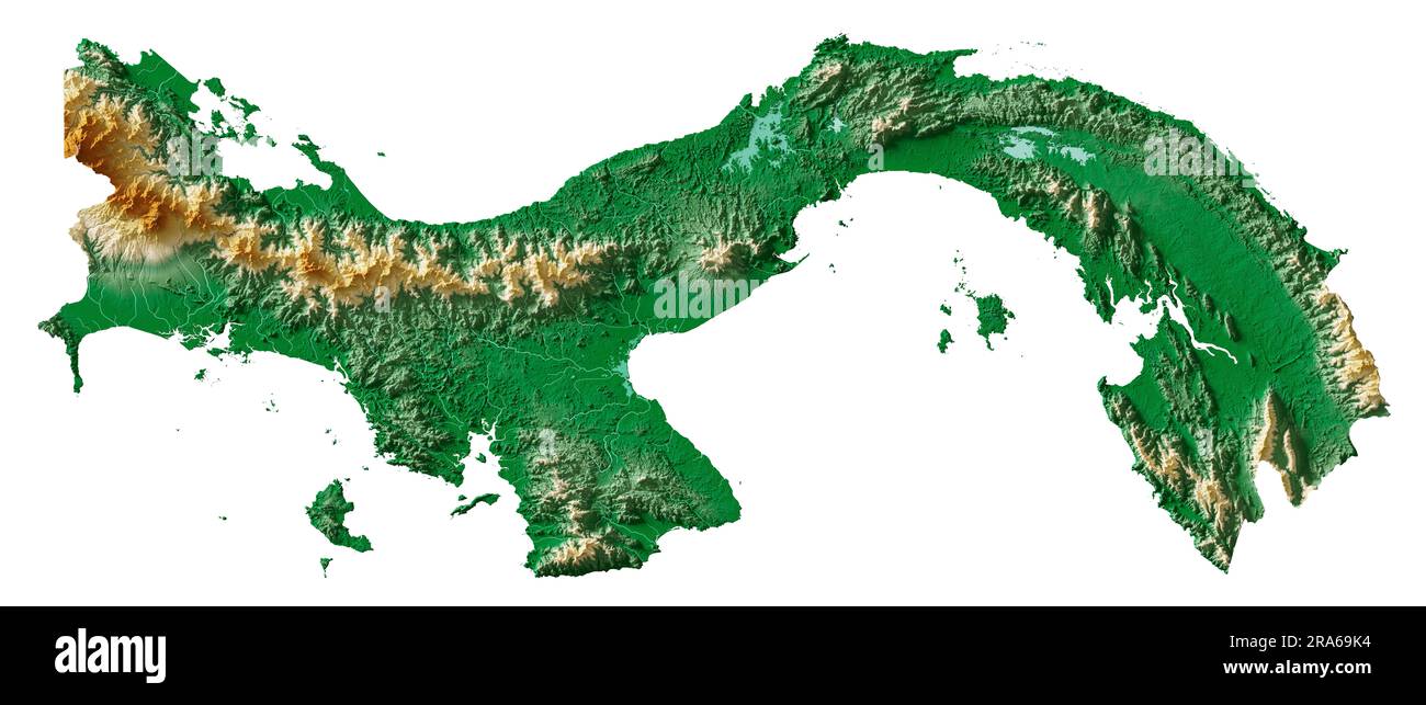Panama. Highly detailed 3D rendering of shaded relief map with rivers ...