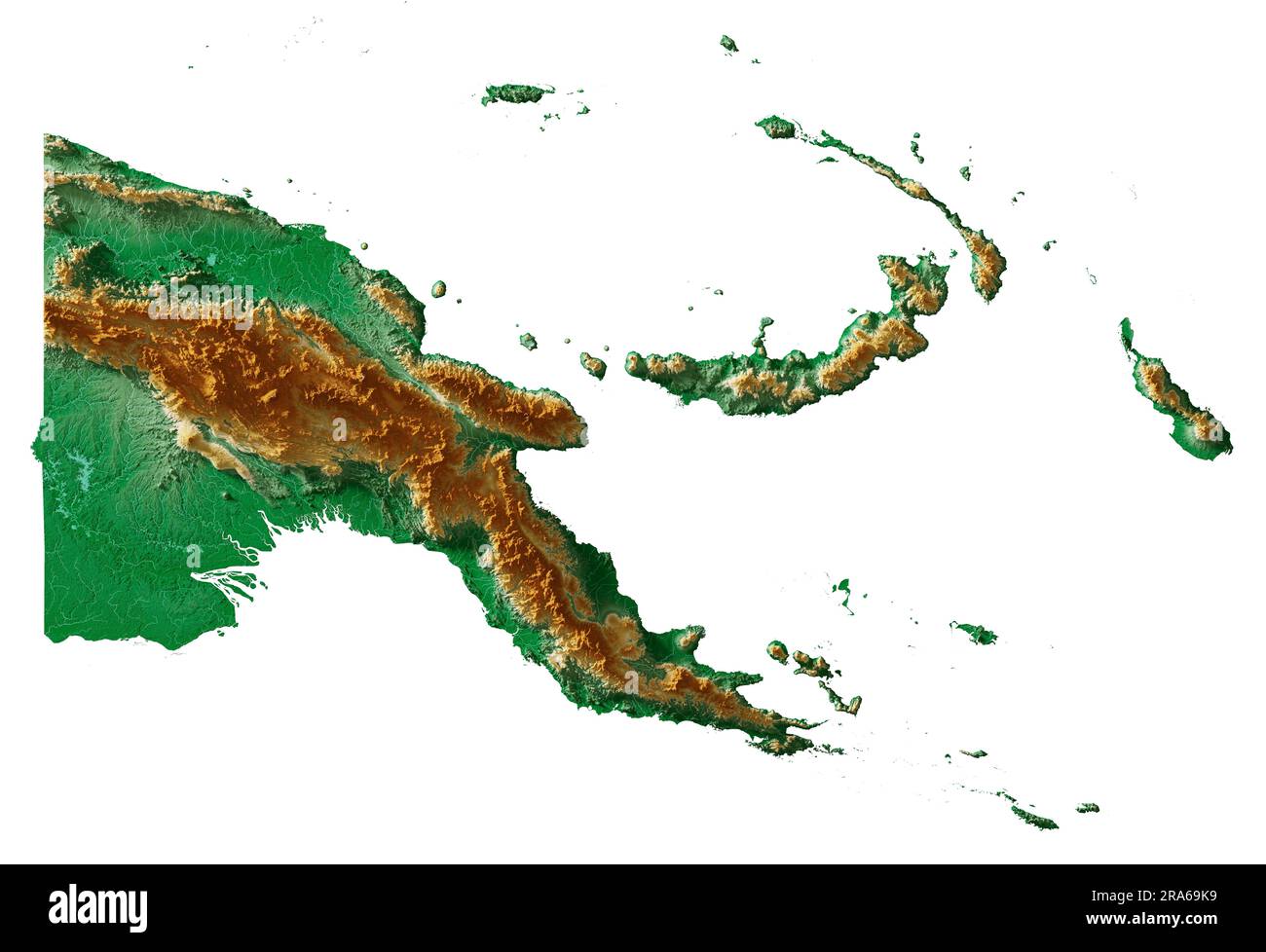 Papua New Guinea. Highly detailed 3D rendering of shaded relief map ...