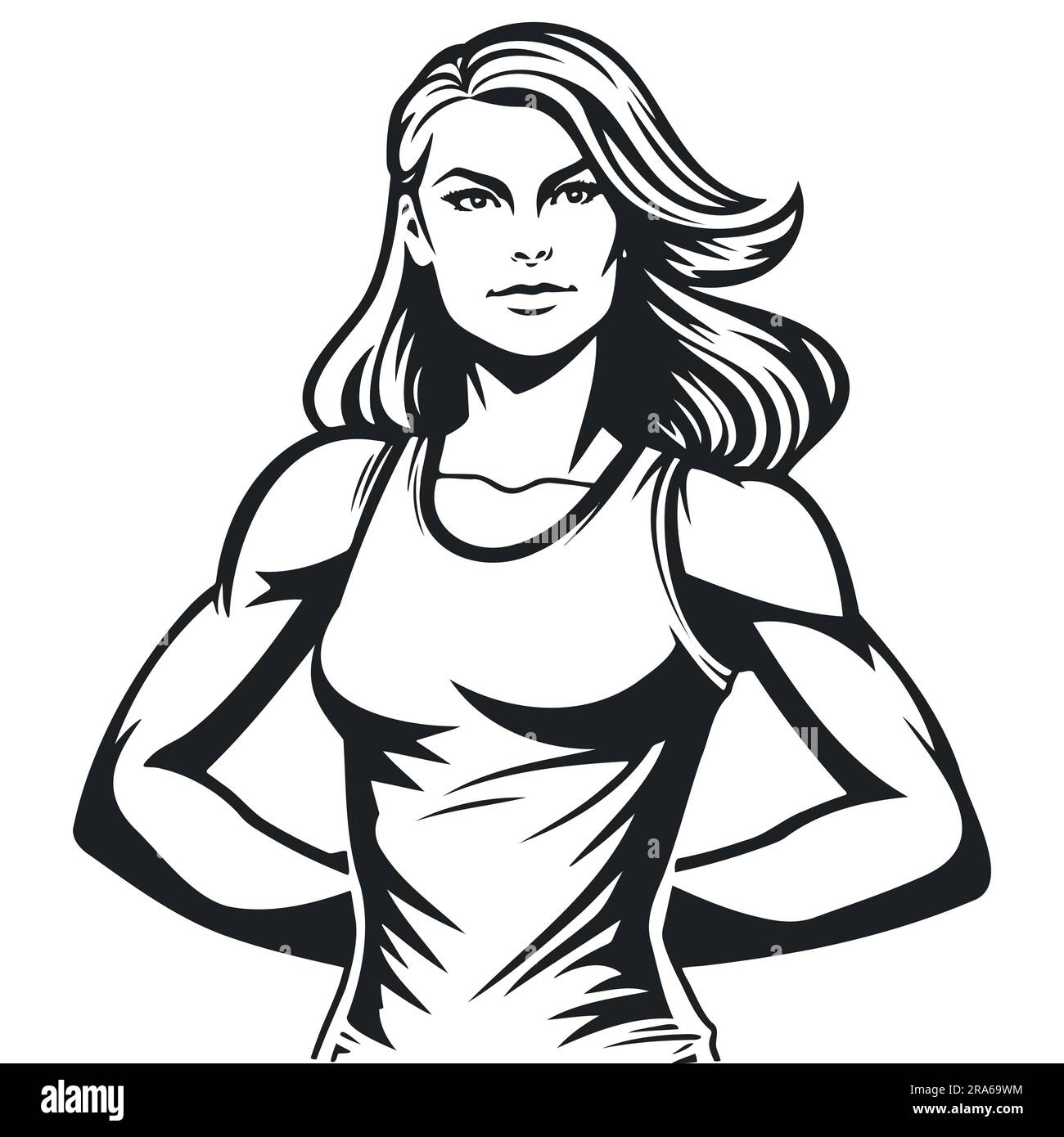 Girl athlete on a white background. black and white drawing Stock ...