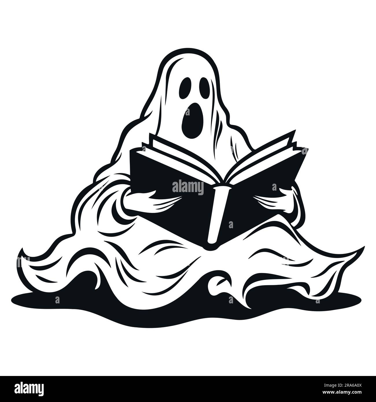 Cute Ghost read book. Draw illustration in black and white Stock Vector ...