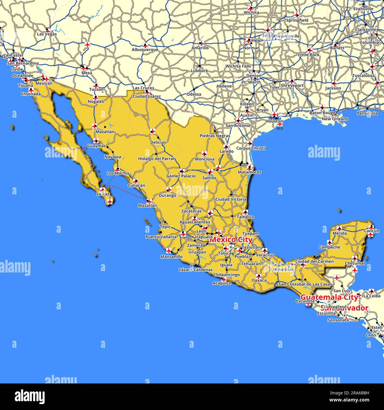 Highly detailed map of Mexico showcasing the main roads and highways ...