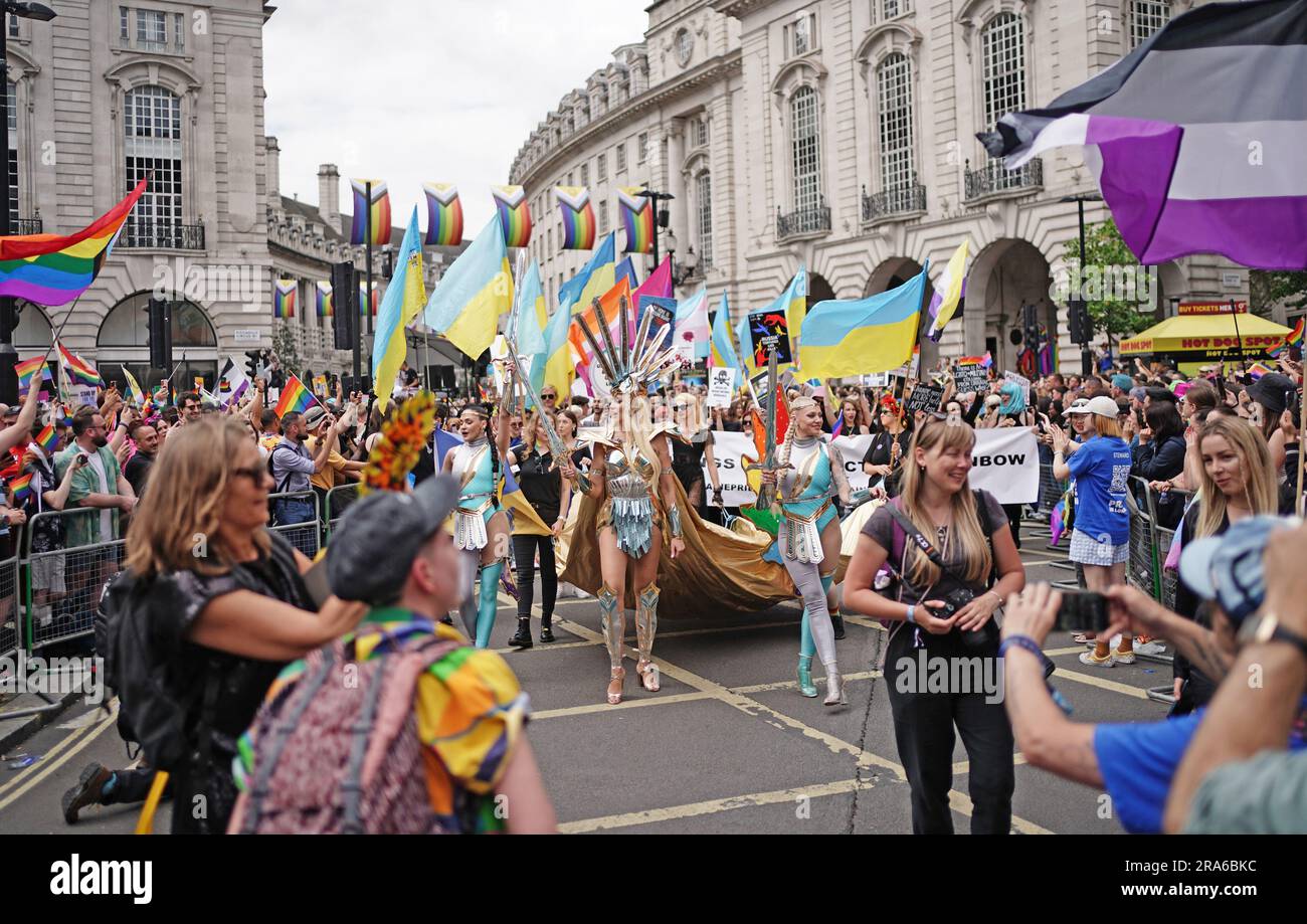People take part in the Pride in London parade. Picture date: Saturday ...