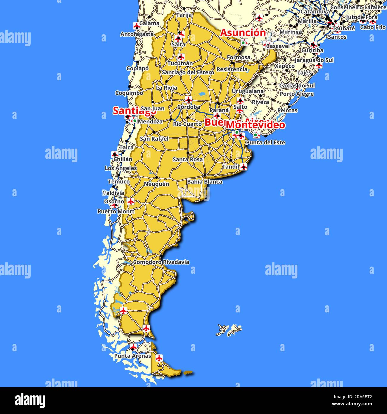 Detailed map of Argentina featuring the major roads and highways ...
