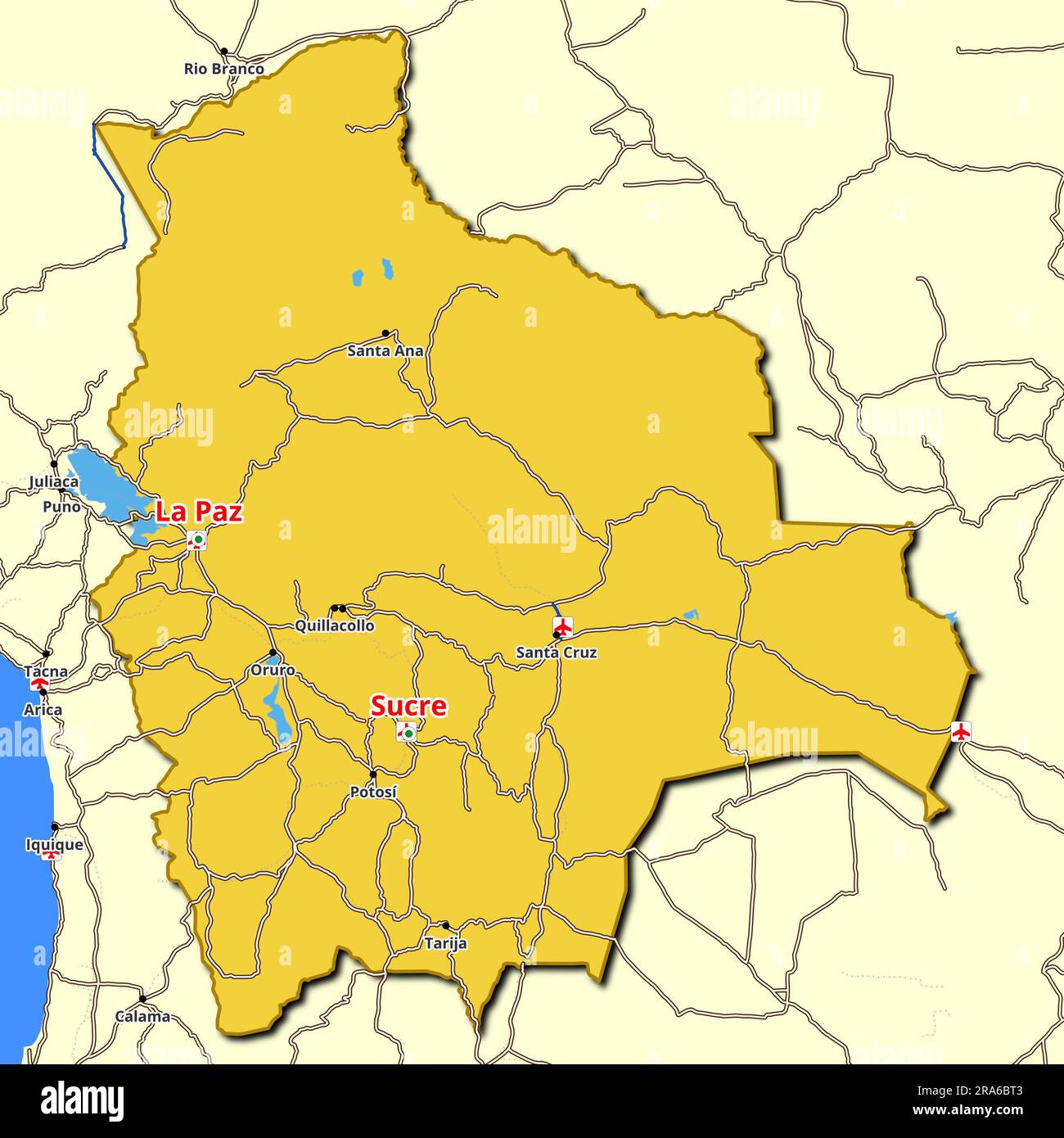 Detailed map of Bolivia featuring the major roads and highways spanning ...