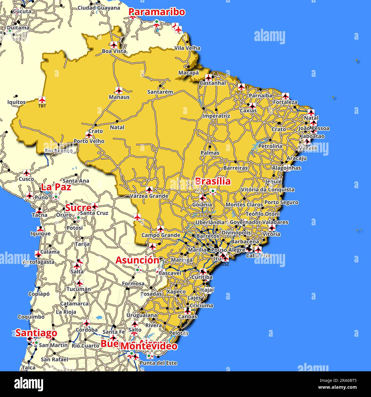 Detailed map of Brazil featuring the major roads and highways spanning ...
