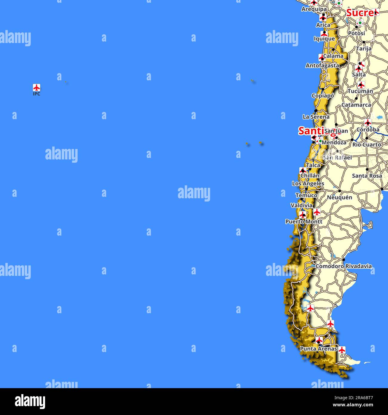 Detailed map of Chile featuring the major roads and highways spanning ...