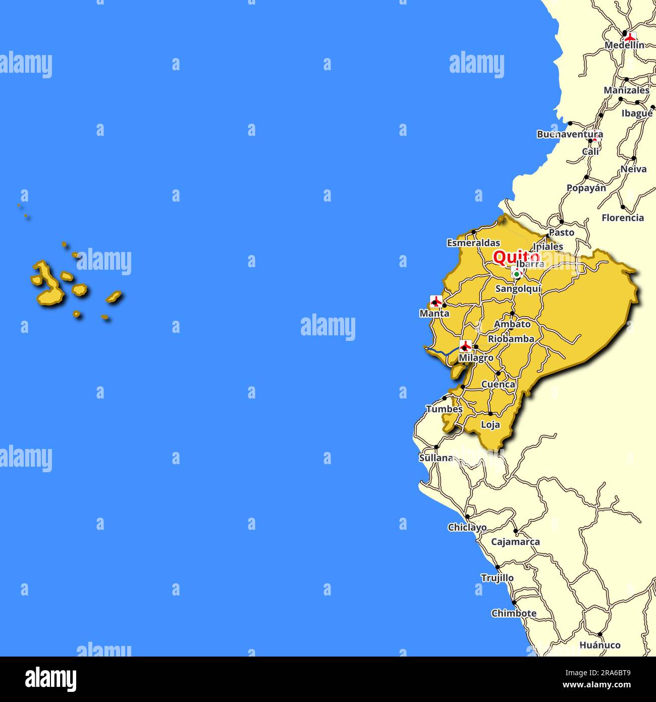 Detailed map of Ecuador featuring the major roads and highways spanning ...