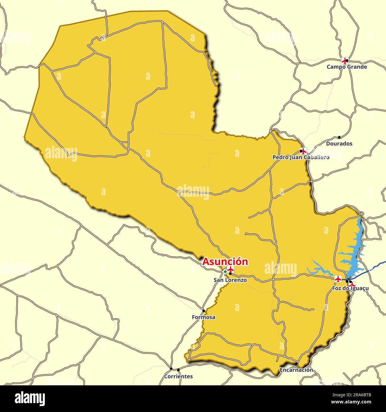 Detailed map of Paraguay featuring the major roads and highways ...