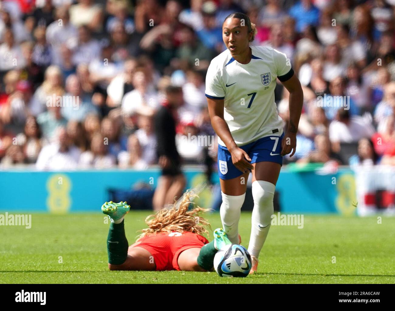 England's Lauren James (right) in action during a Women's international friendly match at ...