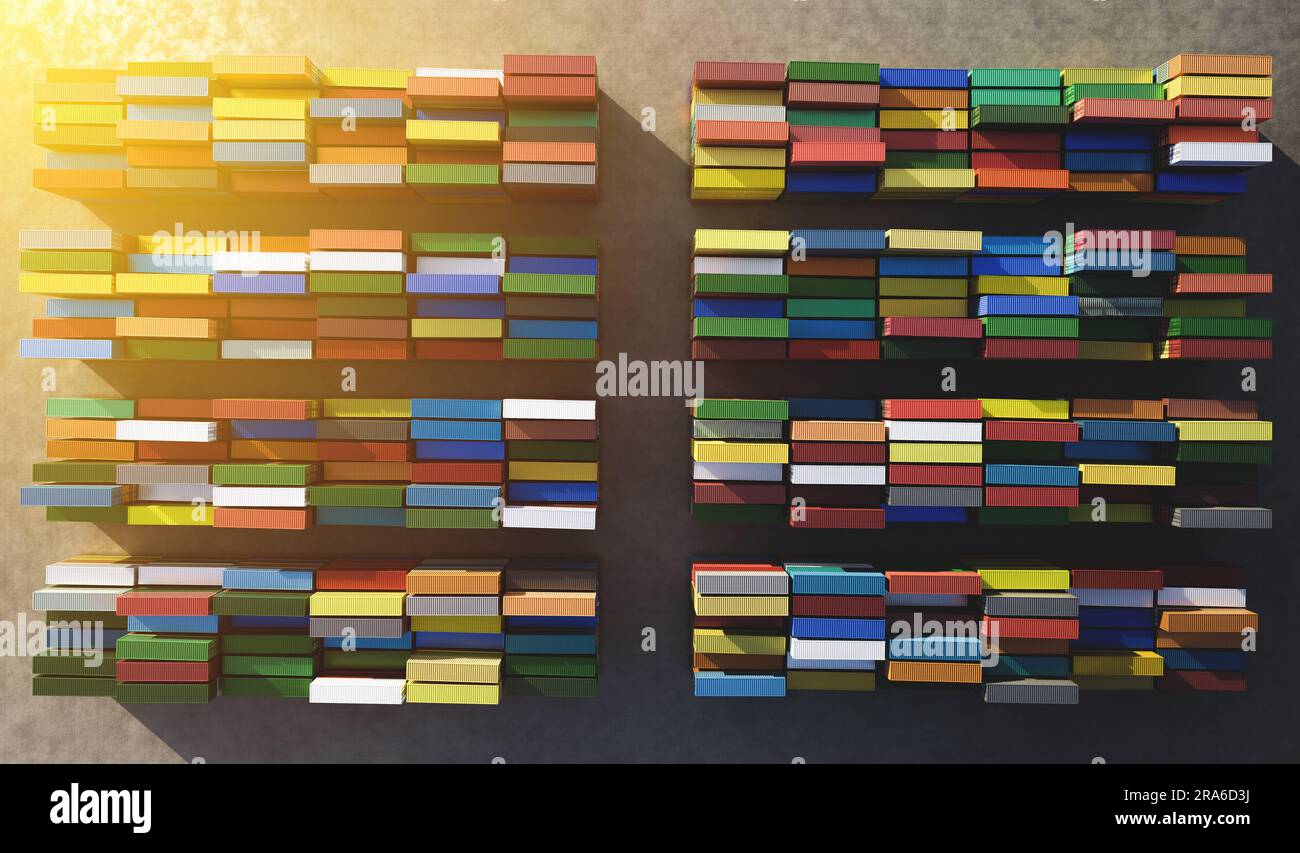 Cargo industrial containers stacked in rows of different colors for ...
