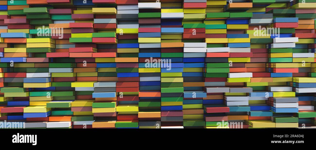 Cargo industrial containers stacked in rows of different colors for ...