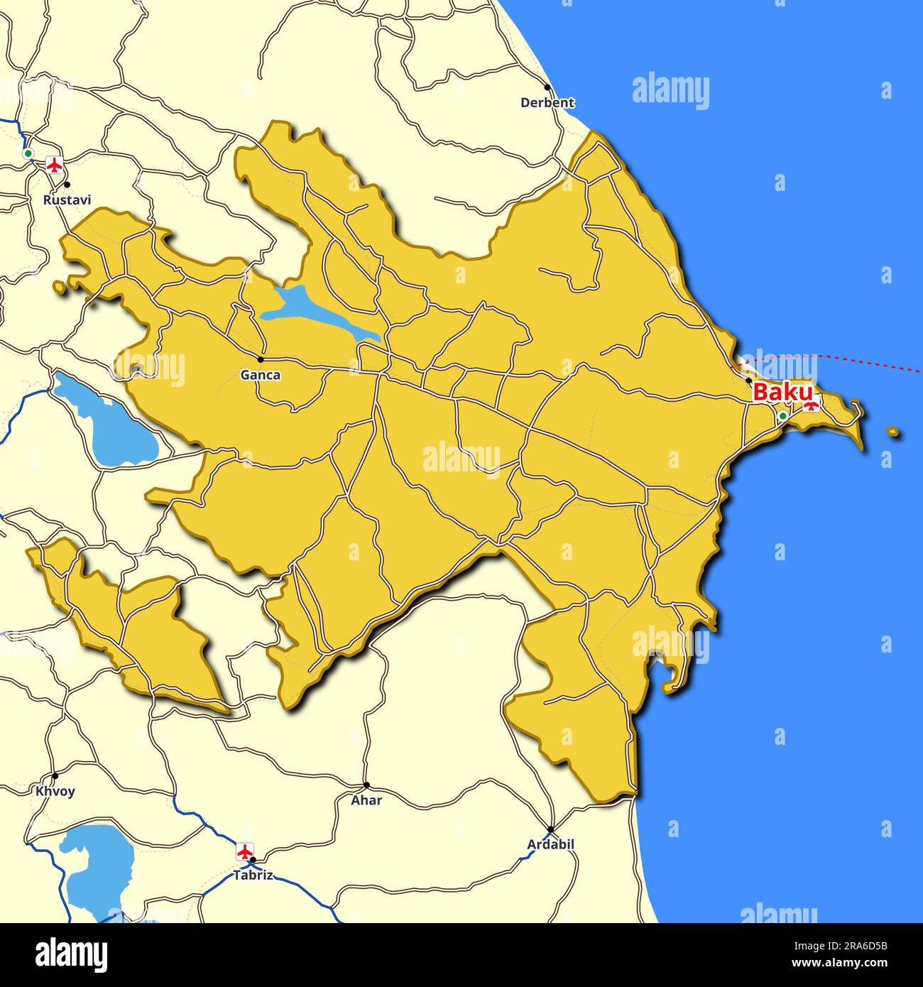Country map of Azerbaijan featuring the major roads and highways ...