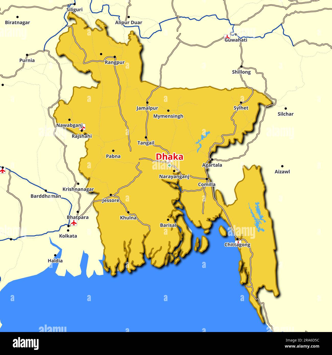 Country map of Bangladesh featuring the major roads and highways ...