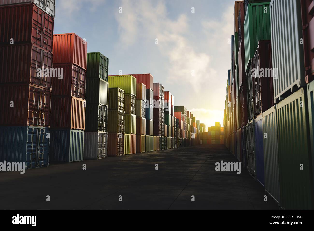 Cargo containers of different colors for logistics import-export ...