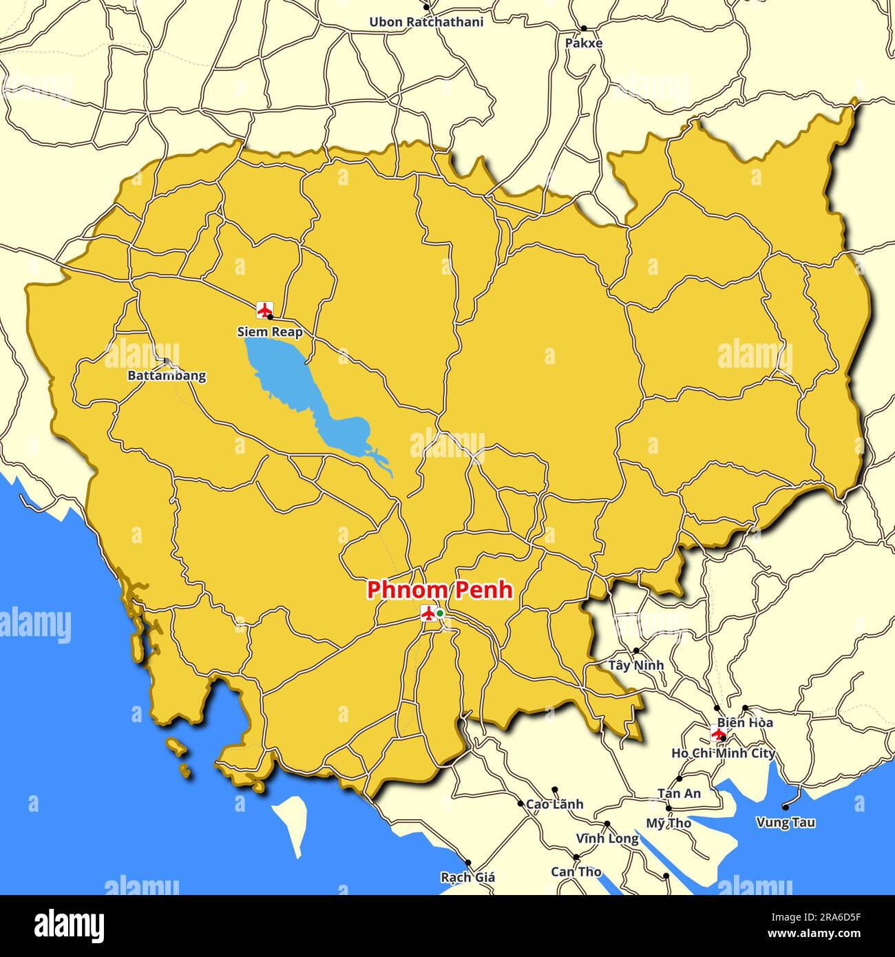 Country map of Cambodia featuring the major roads and highways spanning ...