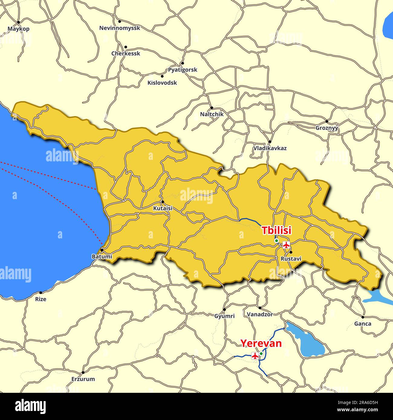 Country map of Georgia featuring the major roads and highways spanning ...