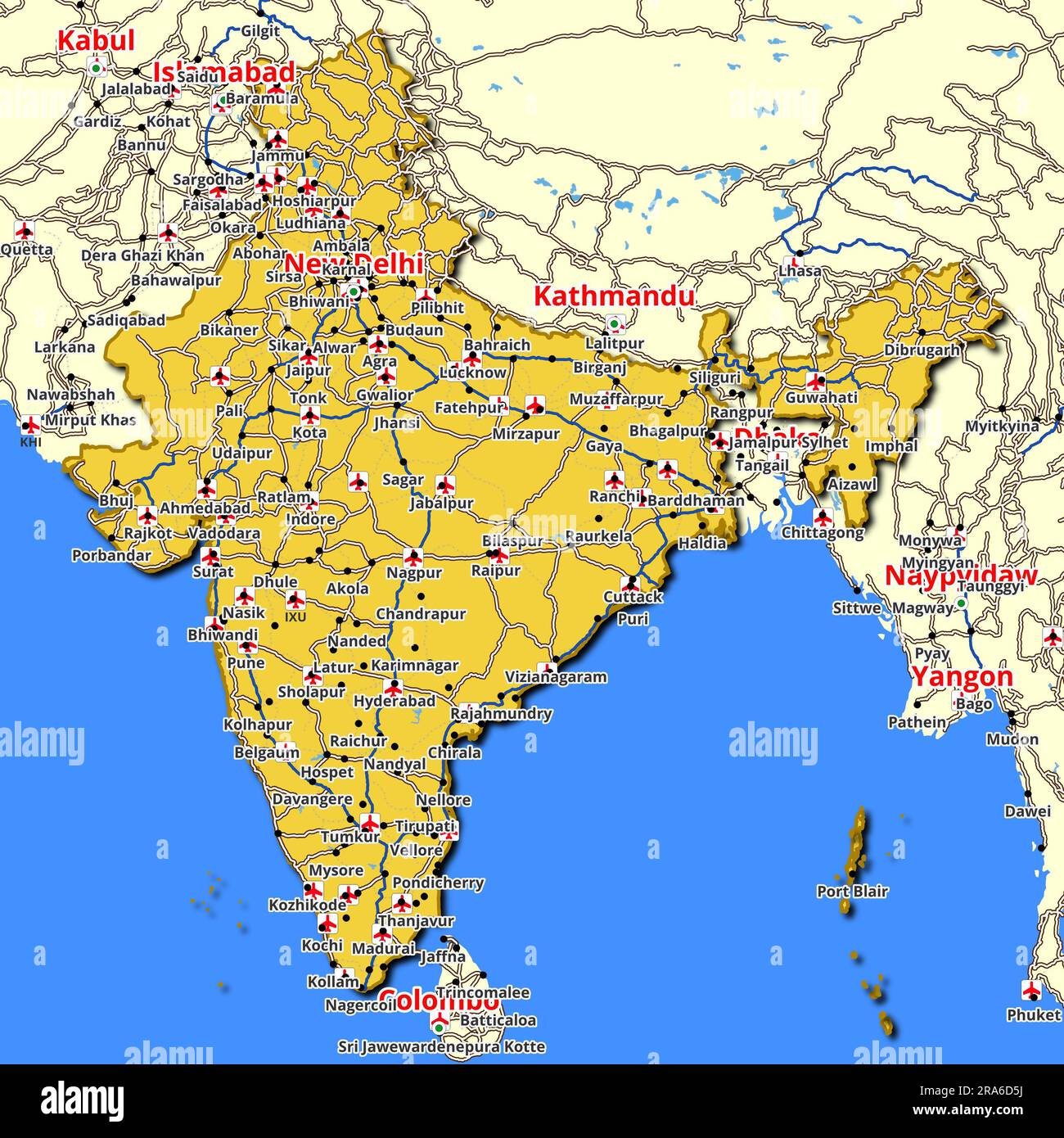 India Road Map With States And Cities India Map Isolated On White And