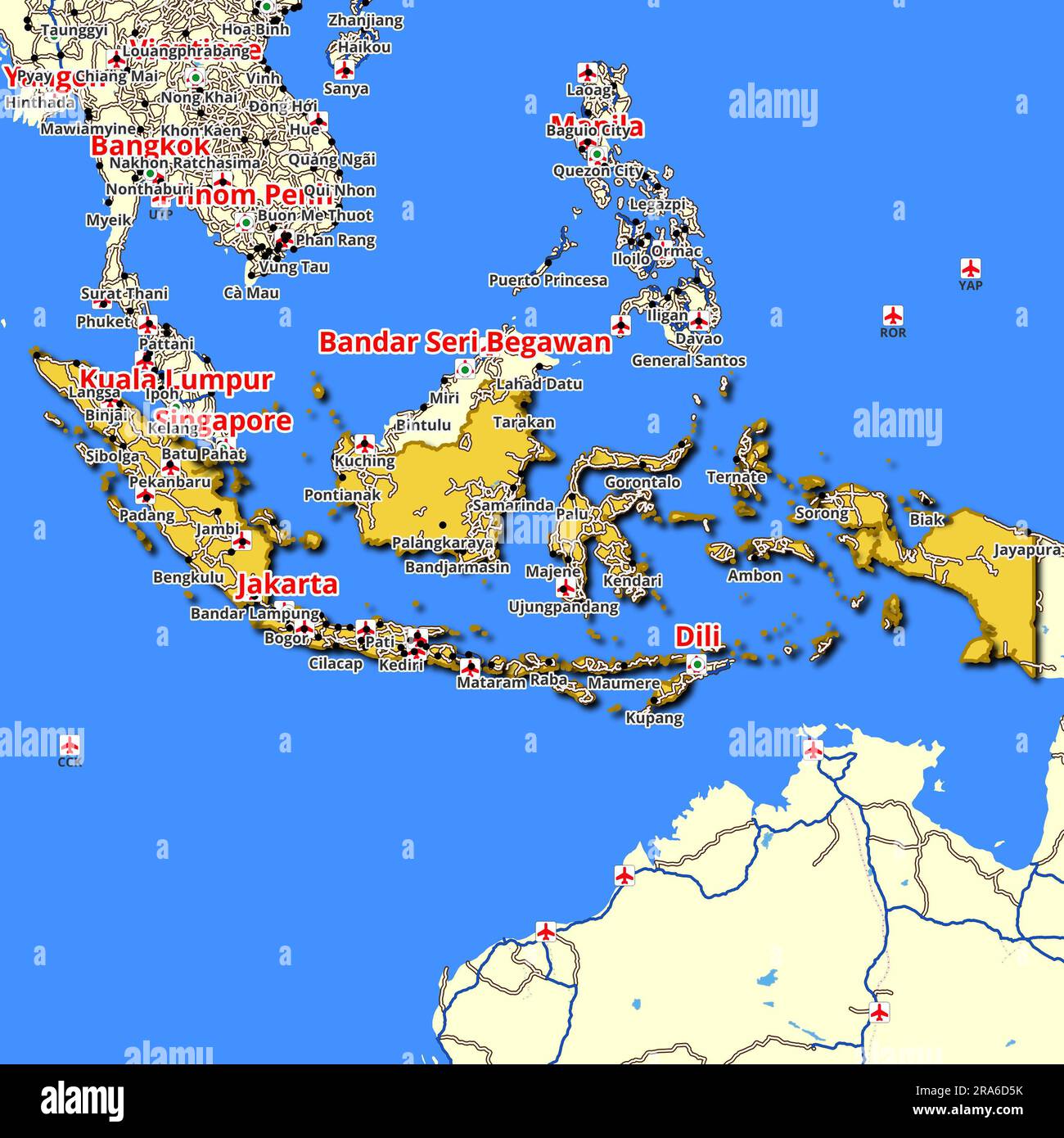 Country map of Indonesia featuring the major roads and highways ...