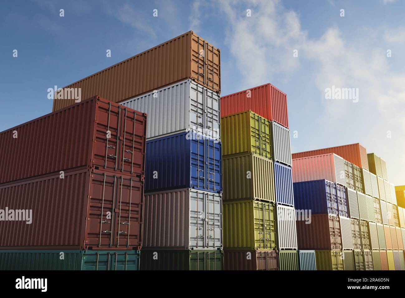 Cargo containers of different colors for logistics import-export ...