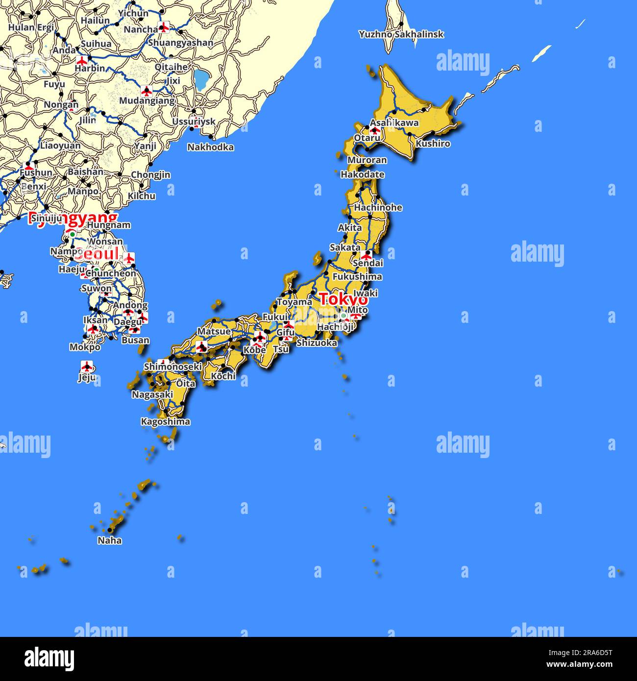 Country map of Japan featuring the major roads and highways spanning ...