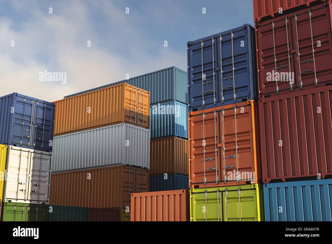 Cargo containers of different colors for logistics import-export ...