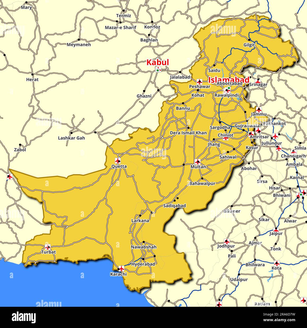 Country map of Pakistan featuring the major roads and highways spanning ...