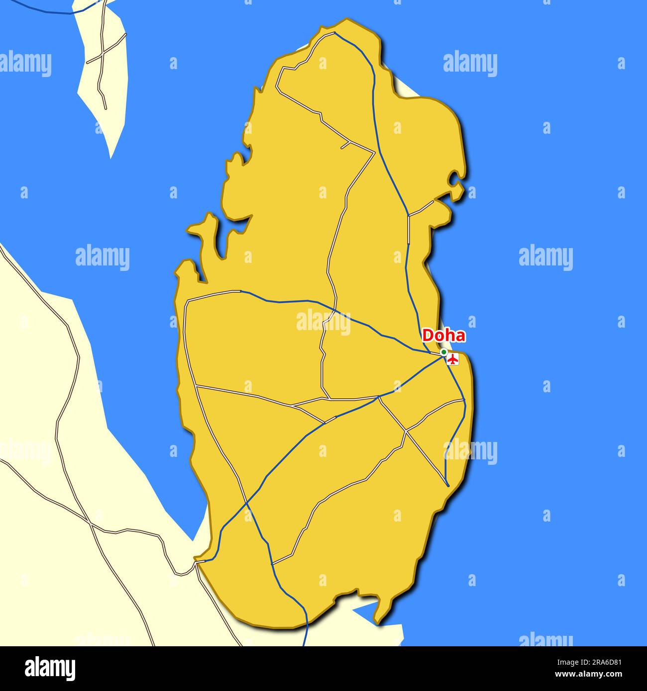 Country map of Qatar featuring the major roads and highways spanning ...