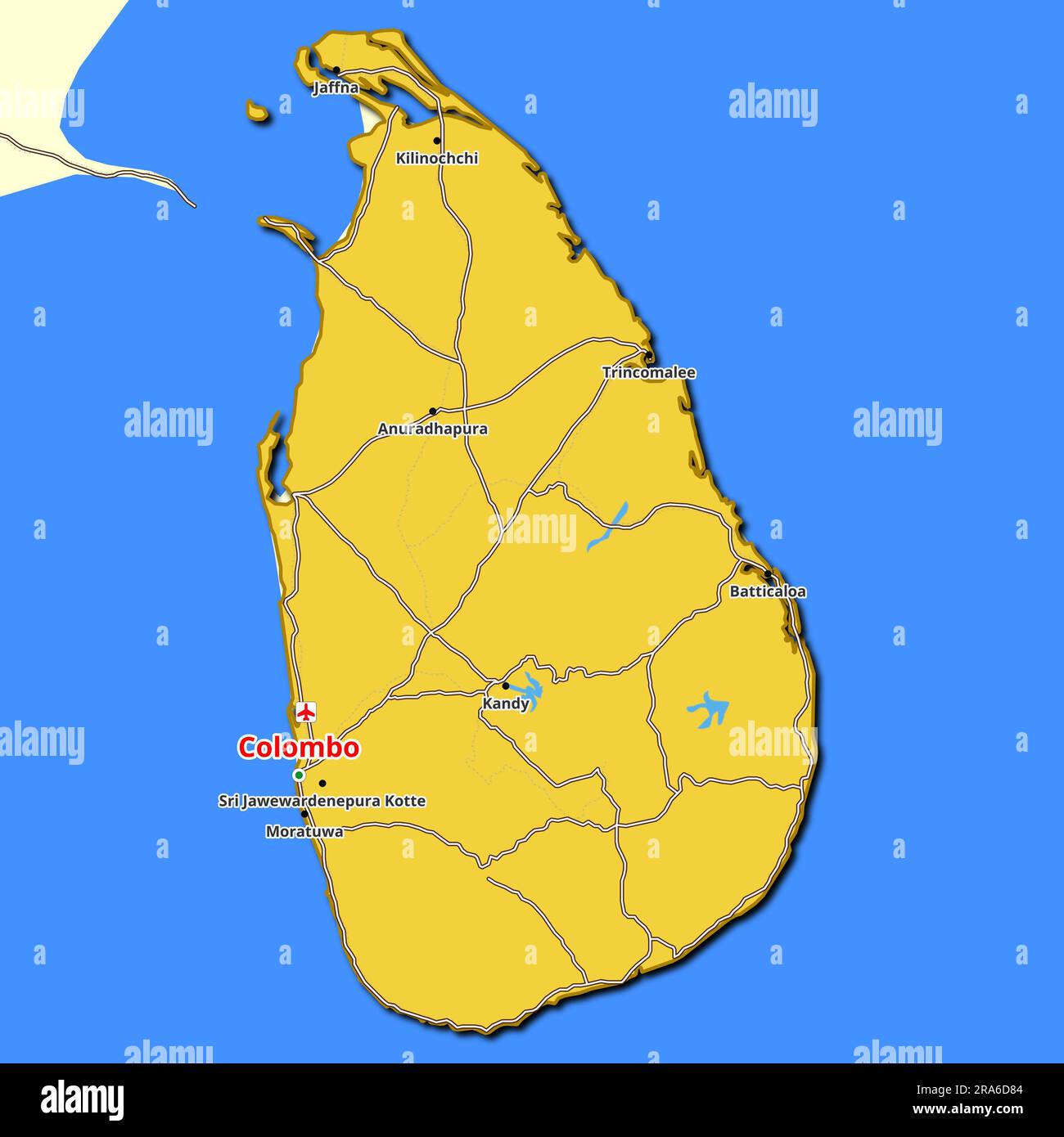 Country map of Sri Lanka featuring the major roads and highways ...