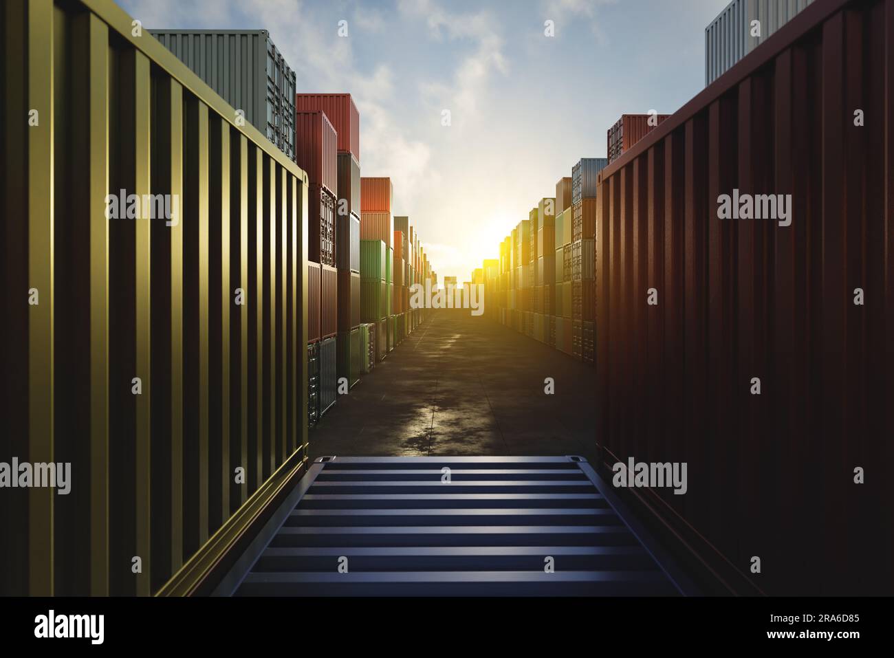 Cargo containers of different colors for logistics import-export ...
