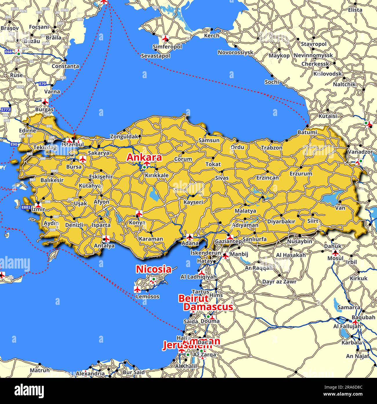 Country map of Turkey featuring the major roads and highways spanning ...