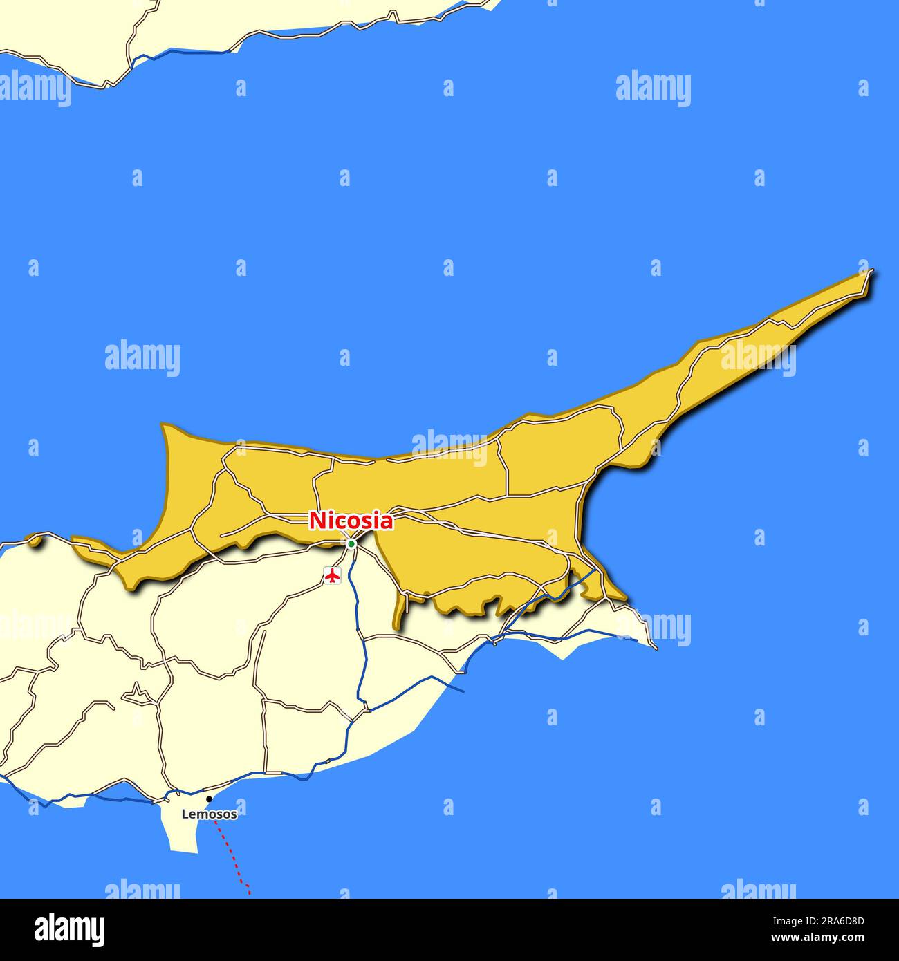 Country map of Turkish Republic of Northern Cyprus featuring the major ...