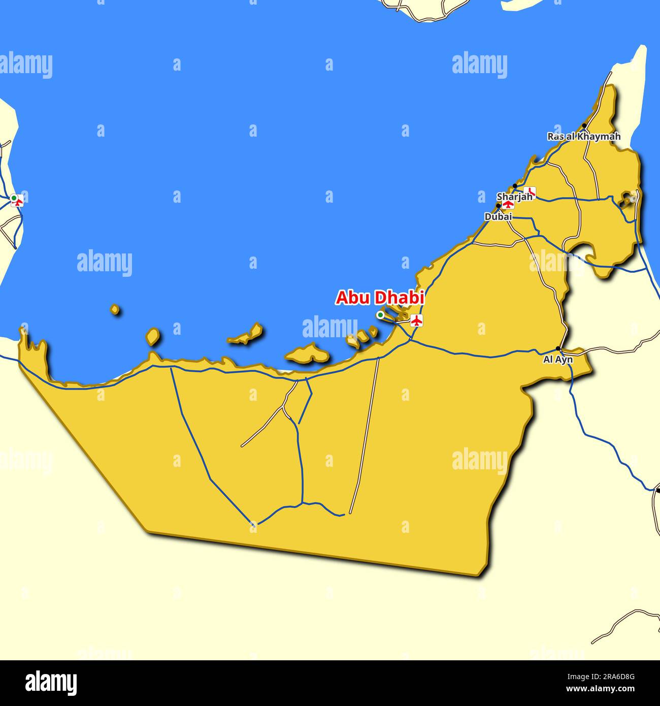 Country map of United Arab Emirates featuring the major roads and ...