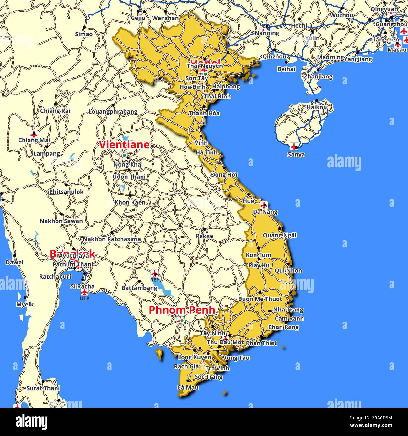 Country map of Vietnam featuring the major roads and highways spanning ...
