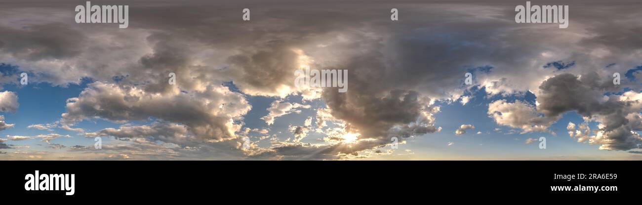sunset skydome with evening clouds as seamless hdri 360 panorama view ...