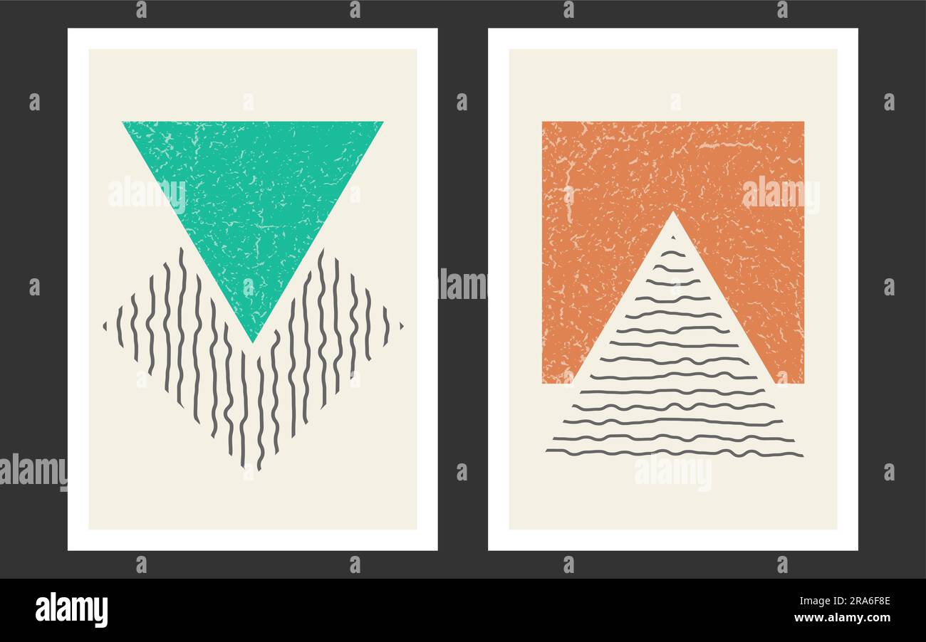 A set of hand-drawn paintings for interior design of premises. Minimalist geometry designs for ...